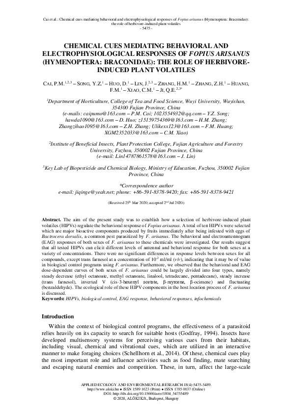 (PDF) Chemical Cues Mediating Behavioral and Electrophysiological ...