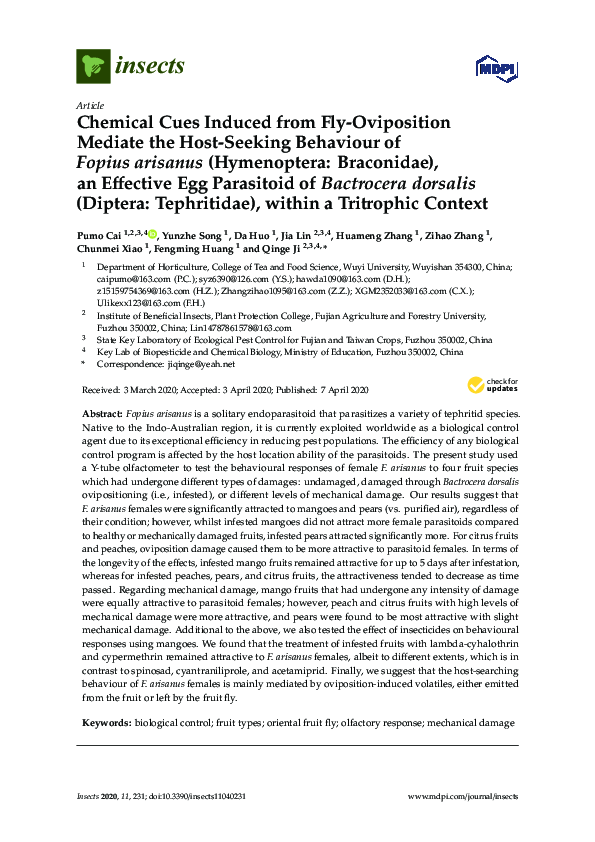 (PDF) Chemical Cues Induced from Fly-Oviposition Mediate the Host ...