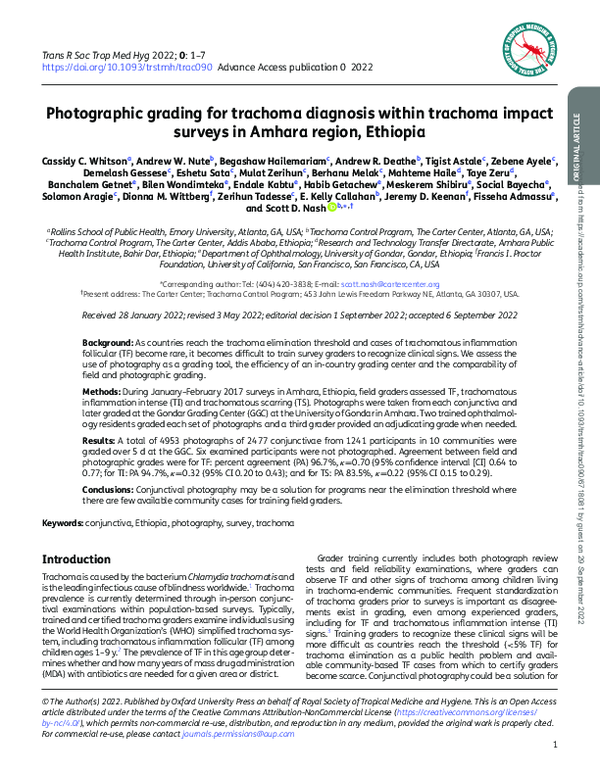 (PDF) Photographic grading for trachoma diagnosis within trachoma impact surveys in Amhara ...