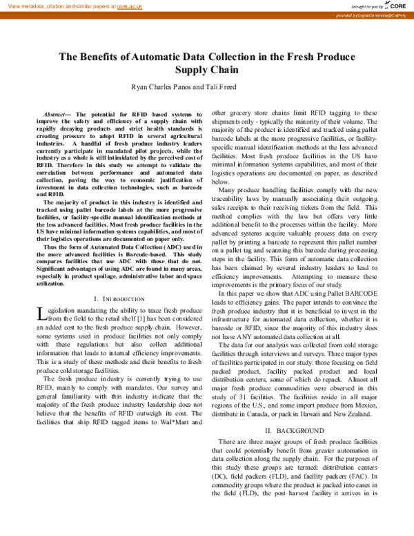 (PDF) The Benefits of Automatic Data Collection in the Fresh Produce Supply Chain