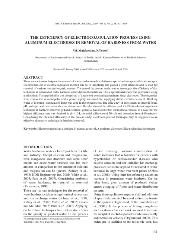 (PDF) The efficiency of electrocoagulation process using aluminum ...