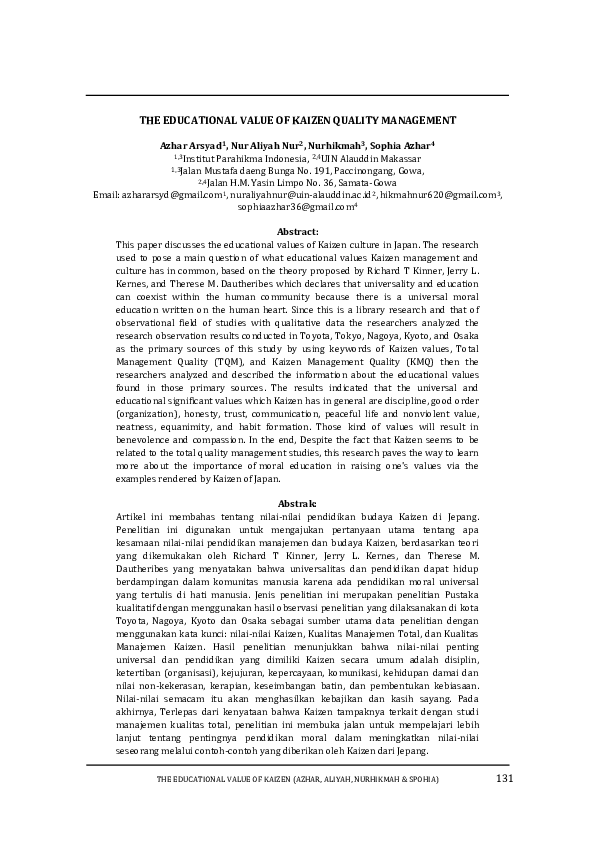 (PDF) The Educational Value of Kaizen Quality Management