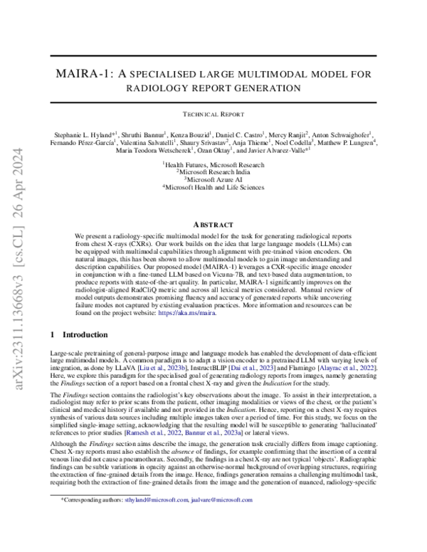 (PDF) MAIRA-1: A specialised large multimodal model for radiology ...