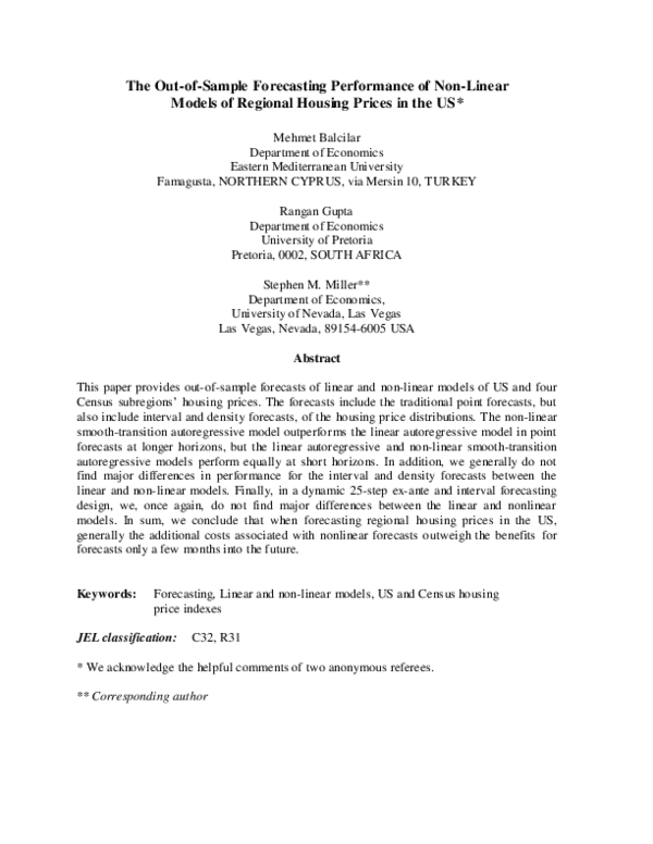 Pdf The Out Of Sample Forecasting Performance Of Non Linear Models Of