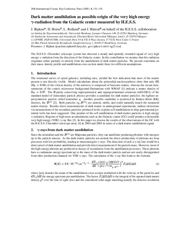 (PDF) Dark matter annihilation as possible origin of the very high ...
