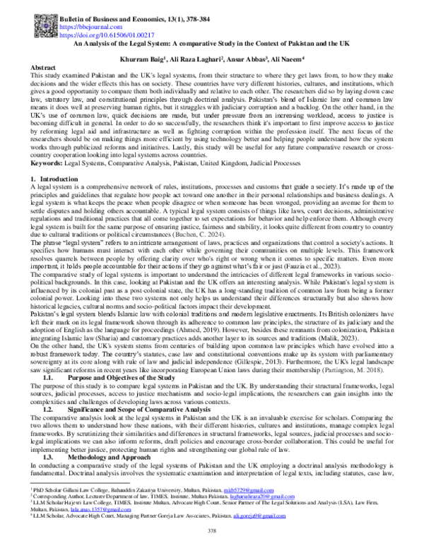 (PDF) An Analysis of the Legal System: A comparative Study in the ...
