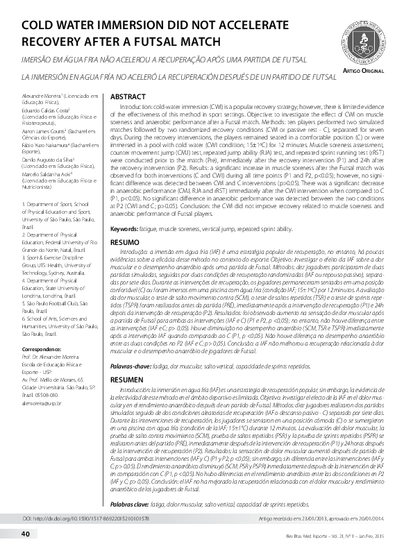 (PDF) Imersão em água fria não acelerou a recuperação após uma partida ...