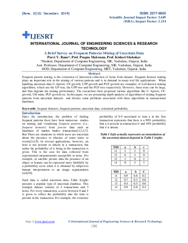 (PDF) A Brief Survey on Frequent Patterns Mining of Uncertain Data