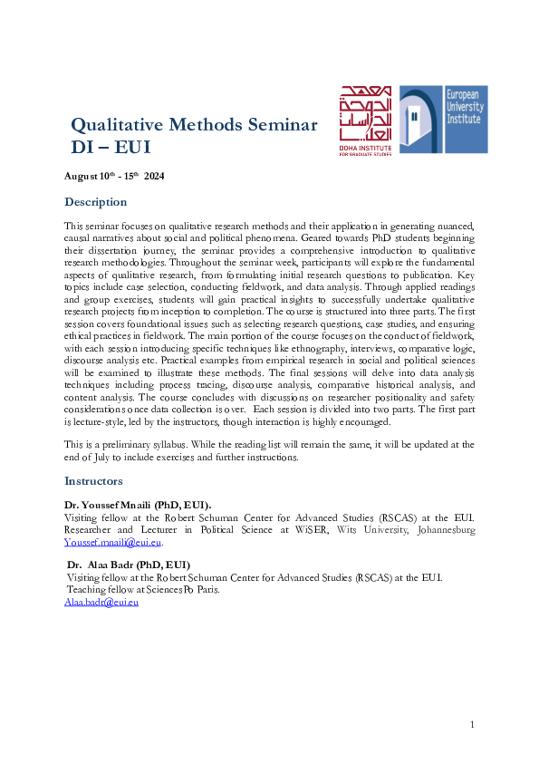 (PDF) Qualitative Methods Seminar DI -EUI