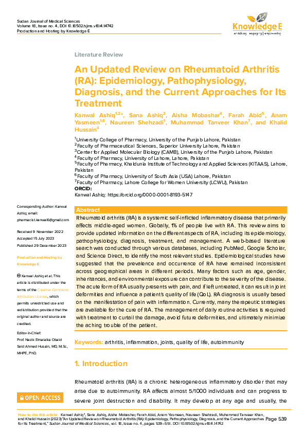 (PDF) An Updated Review on Rheumatoid Arthritis (RA): Epidemiology ...