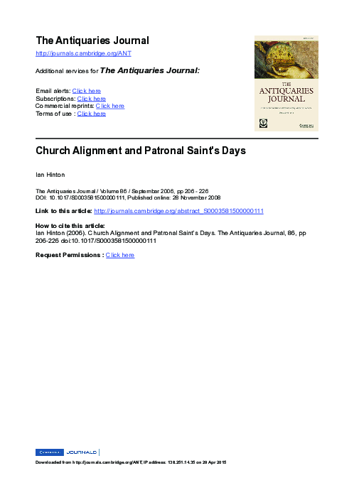 (PDF) Church Alignment and Patronal Saint's Days (PDF) Church Alignment and Patronal Saint's Days