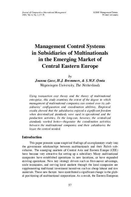 (PDF) Management Control Systems in Subsidiaries of Multinationals in the Emerging Market of ...