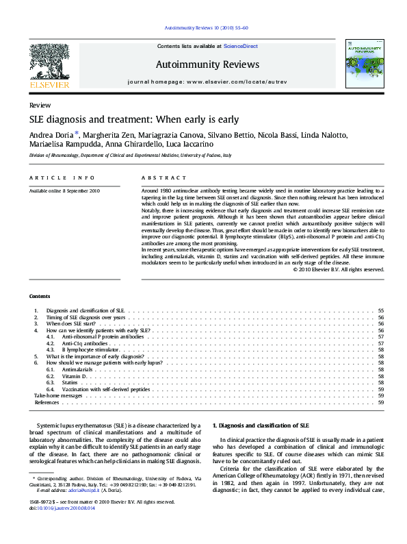 (PDF) SLE diagnosis and treatment: When early is early