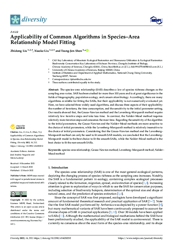 (PDF) Applicability of Common Algorithms in Species–Area Relationship ...