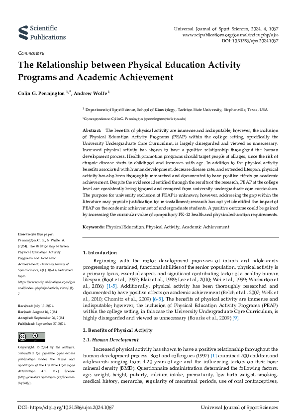 (PDF) The Relationship between Physical Education Activity Programs and ...