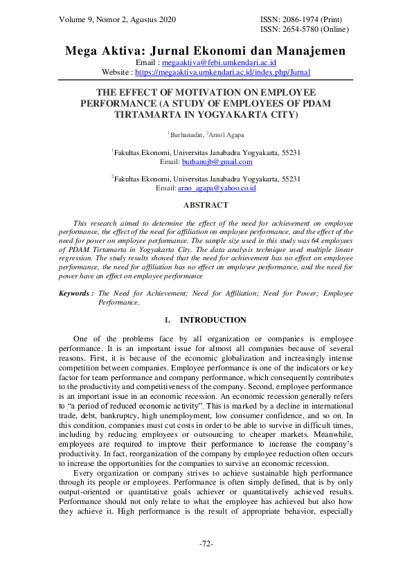 (PDF) The Effect of Motivation on Employee Performance (A Study of ...