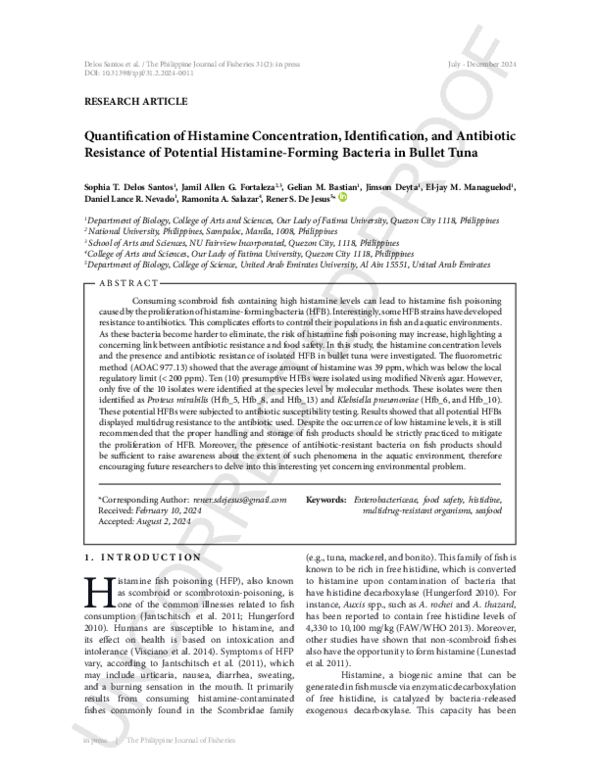 (PDF) Quantification of Histamine Concentration, Identification, and ...