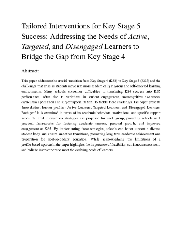 (PDF) Tailored Interventions for Key Stage 5 Success: Addressing the ...