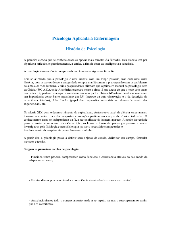 (PDF) Psicologia aplicada à enfermagem