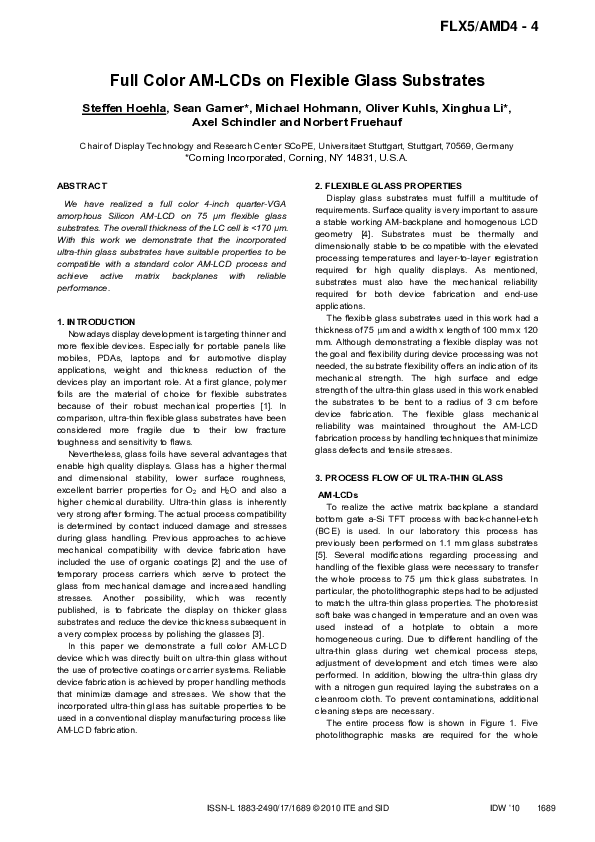 (PDF) Full color AM-LCDs on flexible glass substrates