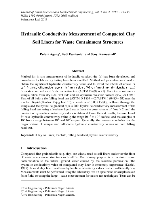 (PDF) Hydraulic Conductivity Measurement of Compacted Clay Soil Liners ...