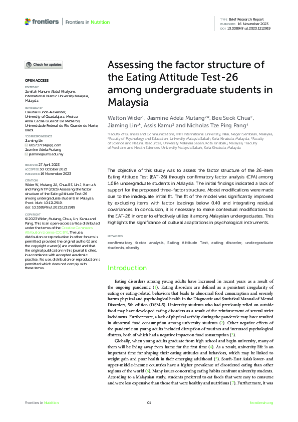 (PDF) Assessing the factor structure of the Eating Attitude Test-26 ...