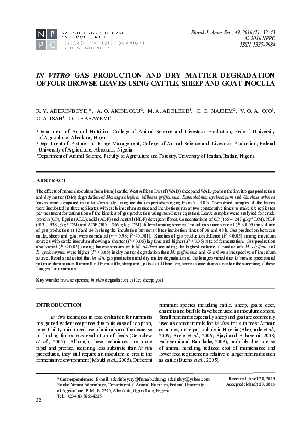 (PDF) In vitro gas production and dry matter degradation of four browse ...