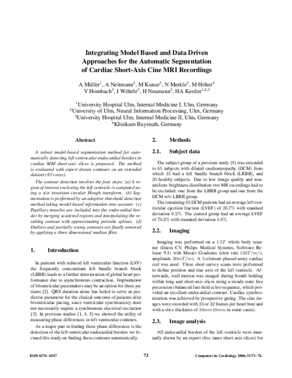 (PDF) Automatic Cardiac MRI Segmentation Using Model and Data Integration