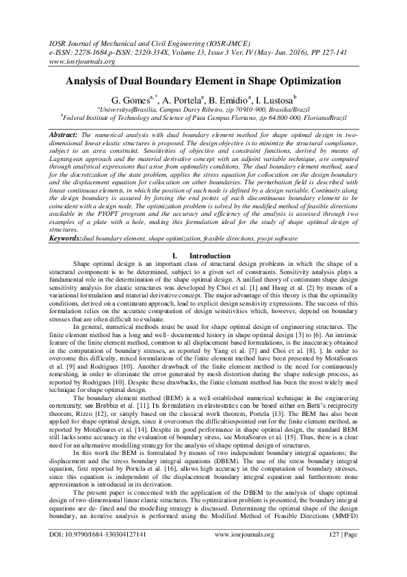 (PDF) Dual Boundary Element Method for Shape Optimization Analysis
