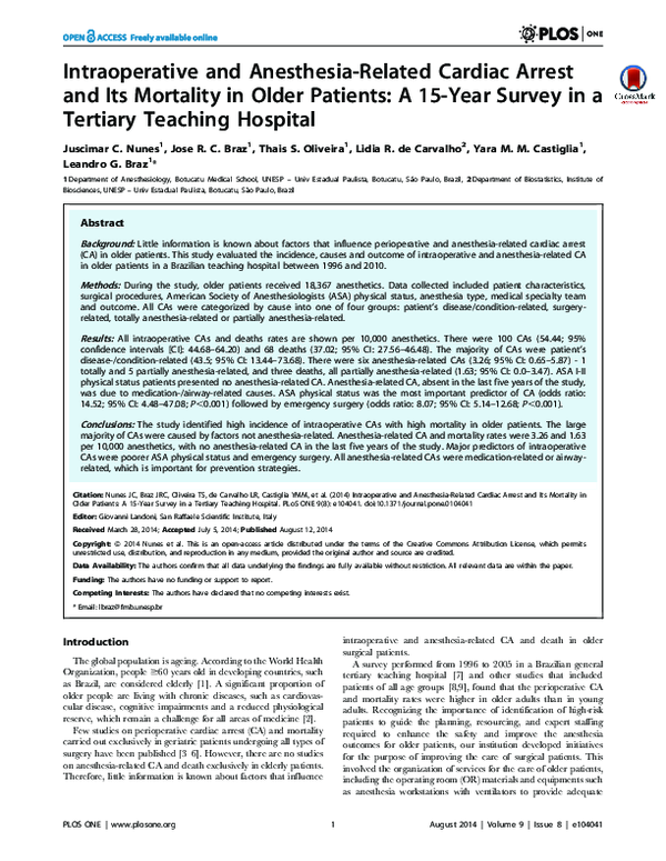 (PDF) Intraoperative and anesthesia-related cardiac arrest and its ...
