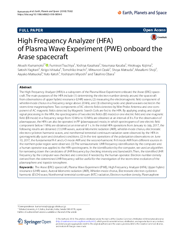 Pdf High Frequency Analyzer Hfa Of Plasma Wave Experiment Pwe Onboard The Arase Spacecraft