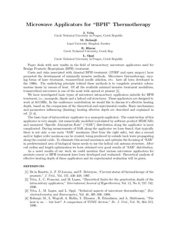 (PDF) Microwave Applicators For "BPH" Thermotherapy