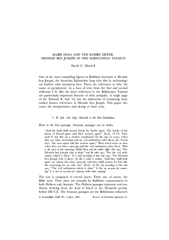 (PDF) Rabbi Dosa and the Rabbis Differ: Messiah ben Joseph in the ...