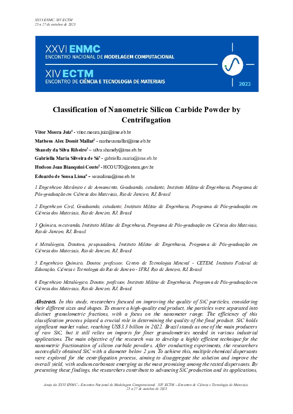 (PDF) Classification of Nanometric Silicon Carbide Powder by Centrifugation