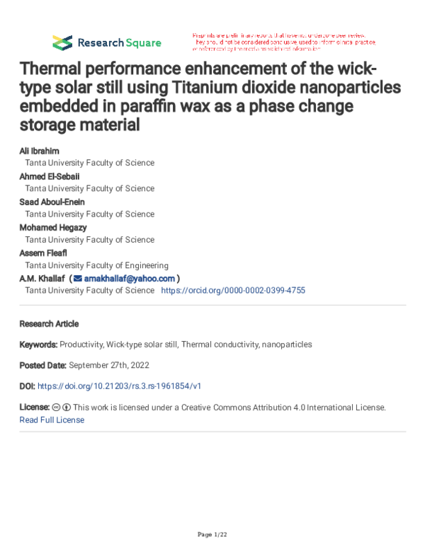 (PDF) Thermal performance enhancement of the wick-type solar still ...