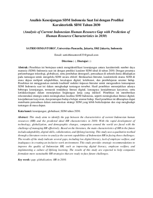 (PDF) Analisis Kesenjangan SDM Indonesia Saat Ini dengan Prediksi Karakteristik SDM Tahun 2030 ...