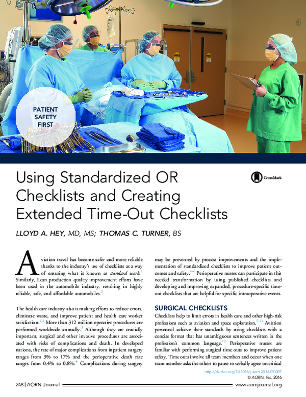 (PDF) Using Standardized OR Checklists and Creating Extended Time-Out ...