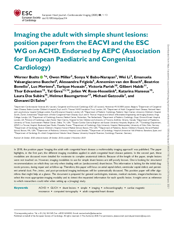 (PDF) Imaging the adult with simple shunt lesions: position paper from ...