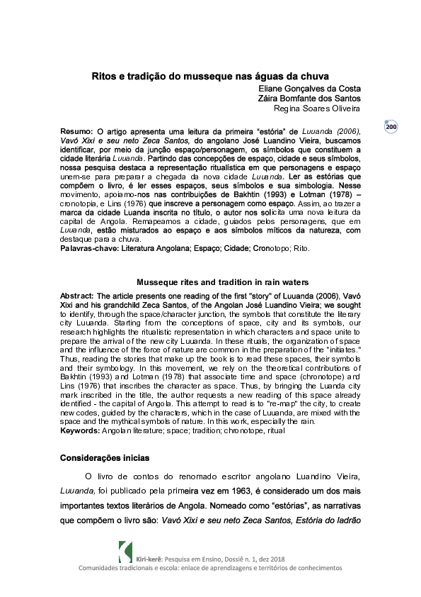 (PDF) Ritos e tradição do musseque nas águas da chuva