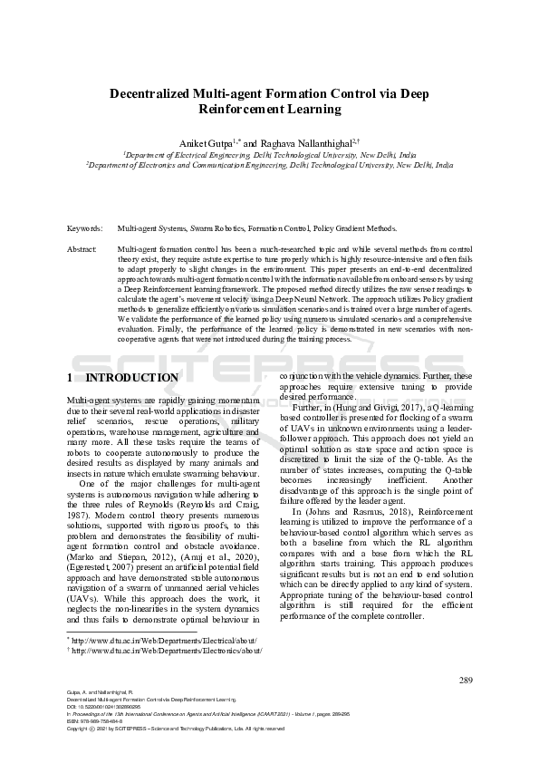 Pdf Decentralized Multi Agent Formation Control Via Deep