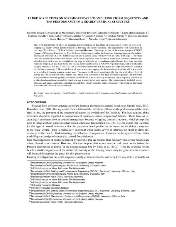 (PDF) Large Scale Tests on Foreshore Evolution During Storm Sequences ...