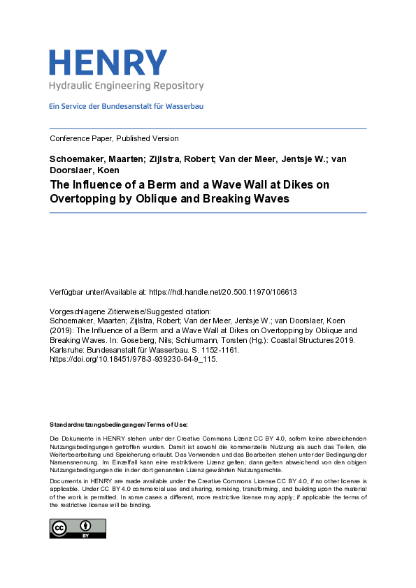 (PDF) The Influence of a Berm and a Wave Wall at Dikes on Overtopping ...