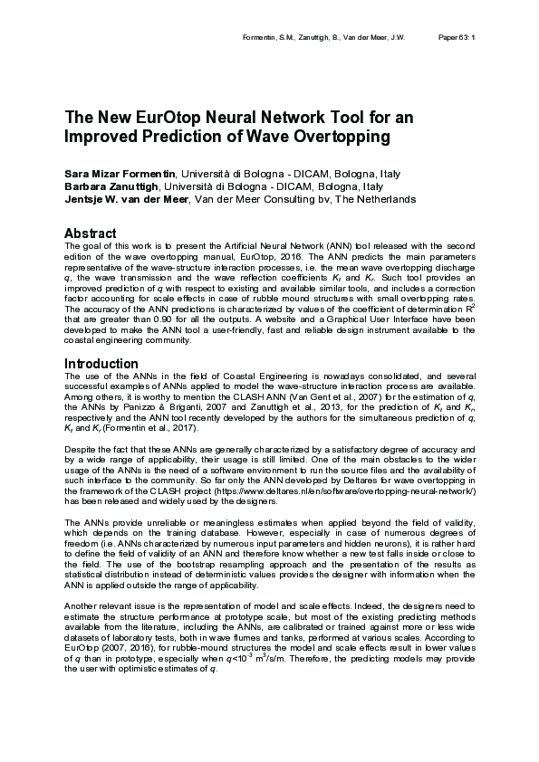 (PDF) The new EurOtop Neural Network tool for an improved prediction of wave overtopping