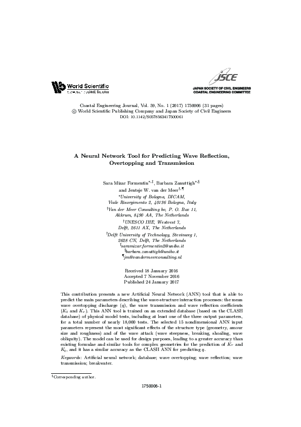 (PDF) A Neural Network Tool for Predicting Wave Reflection, Overtopping and Transmission