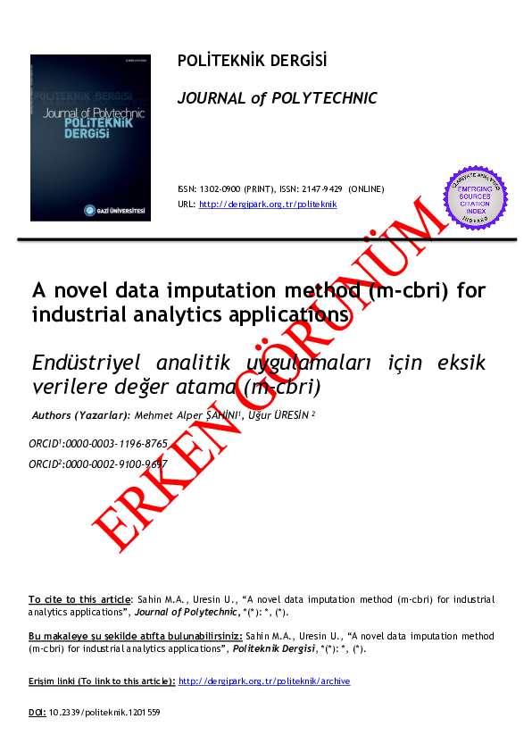 (PDF) A Novel Data Imputation Method (M-CBRI) for Industrial Analytic Applications