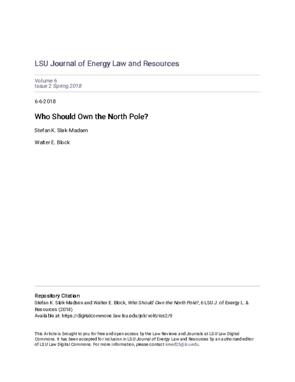 (PDF) Claims to Ownership of the North Pole and Arctic Resources