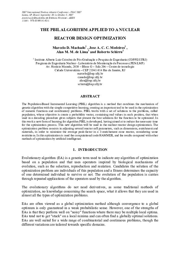 (PDF) The Pbil Algorithm Applied to a Nuclear Reactor Design Optimization