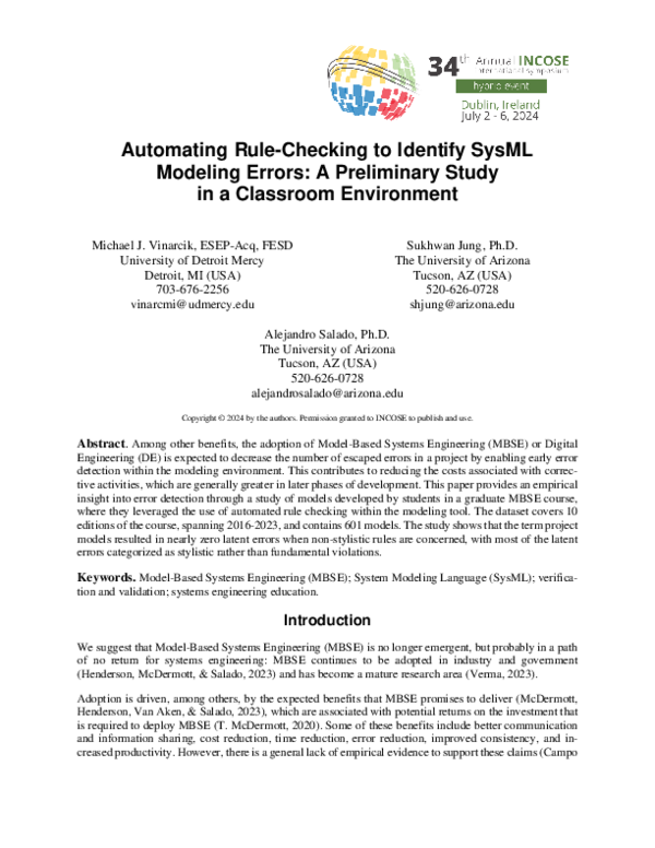 (PDF) Automating Rule-Checking to Identify SysML Modeling Errors: A Preliminary Study in a ...
