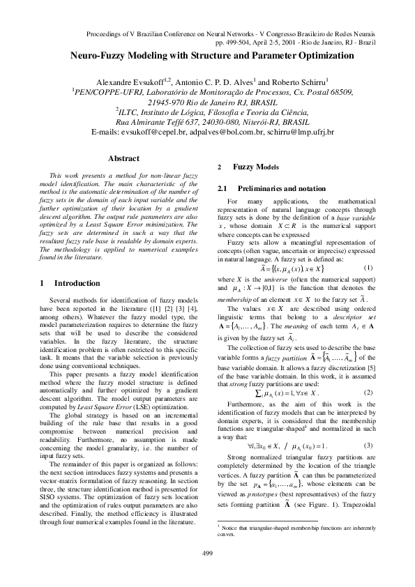 (PDF) Neuro-Fuzzy Modeling with Structure and Parameter Optimization