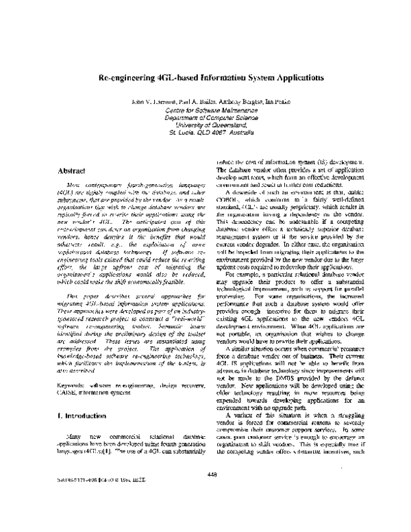 (PDF) Re-engineering 4GL-based information system applications | paul bailes - Academia.edu